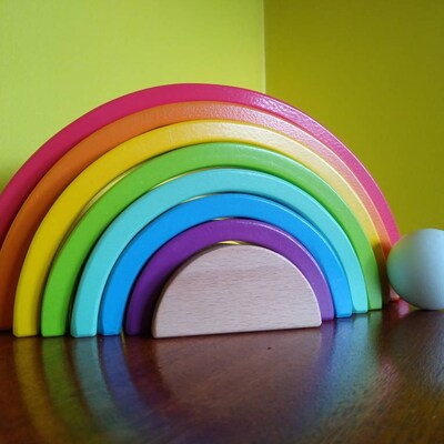 Wooden Push Along Toy, Rainbow Flower, Traditional Toy, Wooden Pull ...