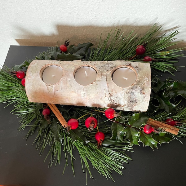 Wood Candle Holders Yule Log Wood Holders Wedding Table Decor Christmas ...