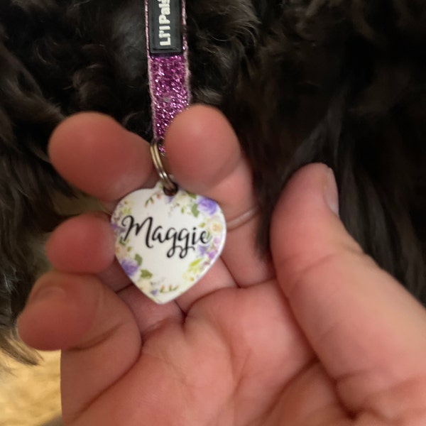 Purple Dog Tag, Custom Dog Tag, Floral Dog Tag, Floral Pet Tag Purple ...