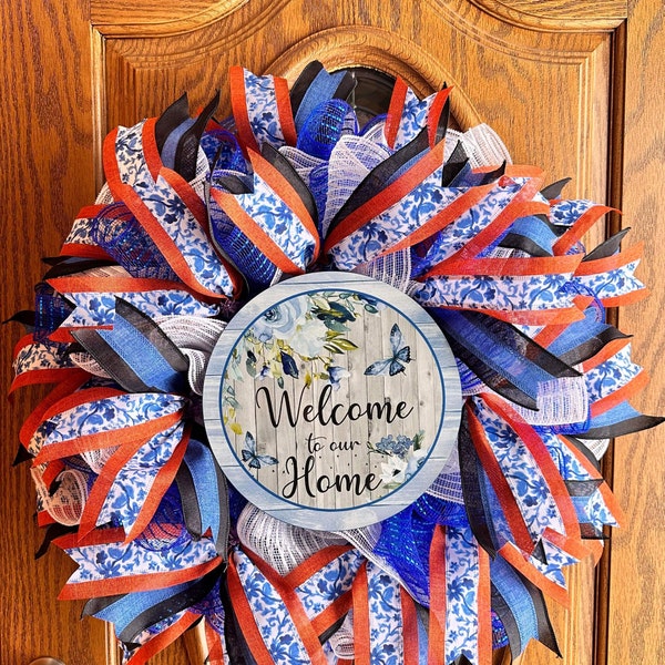 Blue Rose Welcome Wreath Sign, Signs for Wreaths, Wreath Enhancement - Etsy