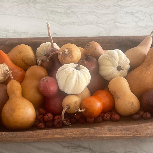Real Dried Gourds, Fall Table Decor, Natural Wooden Dough Bowl Filler ...