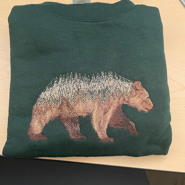 Forest Bear Embroidered Crewneck: Nature Cotton Sweater - Etsy