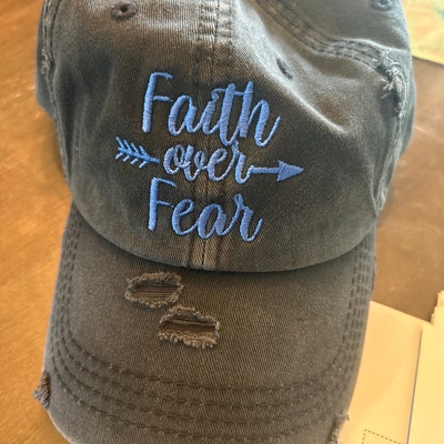 Faith Over Fear Hat Distressed Baseball Cap OR Ponytail Hat Custom ...