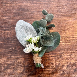 Rustic Eucalyptus Boutonniere Eucalyptus, Lambs Ear, Twine, Greenery ...