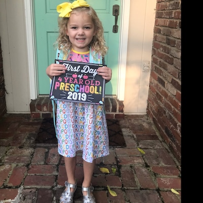 Girl First Day of 4 Year Old Preschool Sign 1st Day of School Printable ...