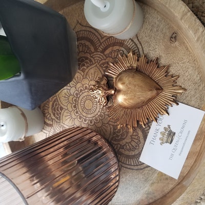 Sacred Heart, Milagro Heart, Antique Gold Heart Box, Catholic Heart ...