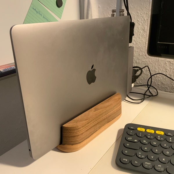Wood Vertical Laptop Stand for Desk Setup, Dual Laptop Holder for Desk ...