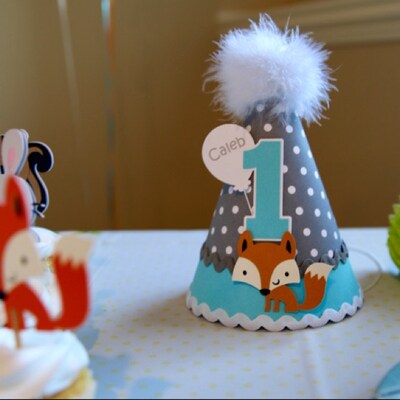 Fox Birthday Party Hat Woodland Party Woodland Theme Gray - Etsy