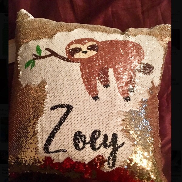 Personalized Sloth Mermaid Sequins Pillow / Reversible Sequins Pillow ...