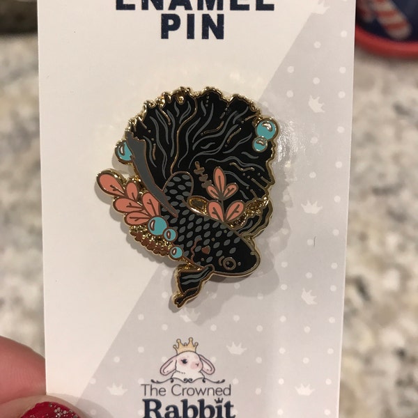 Black Betta Fish Enamel Pin, Betta Fish, Betta, Betta Pin, Fish Pin ...