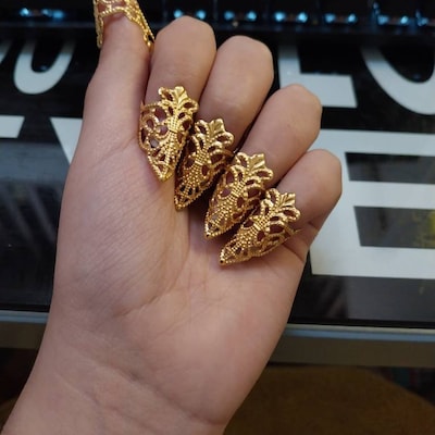 Full Armor Articulated Finger Claws Nails Ring Gold Set Style 2 ...