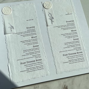 Deckled Edge Menu With Place Card set of 10 - Etsy