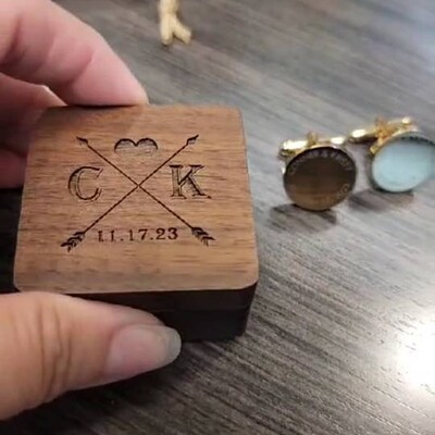 Metal Cufflinks & Tall Walnut Box SET Custom Wedding Gift - Etsy