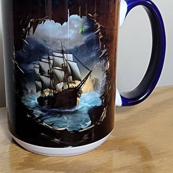 3D Ship Hole in A Wall Mug Wrap, 11oz and 15oz Mug Template, Mug ...