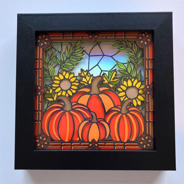 Pumpkin Stained Glass Shadow Box Svg, Fall Shadow Box Svg, Sunflower ...