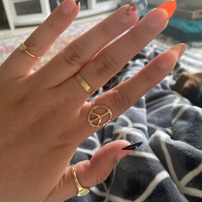 Peace Sign Ring, Gold Peace Sign Ring, Hammered Sterling Silver Peace ...