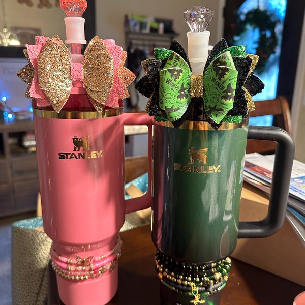 Loveshack Ribbon Rosa Stanley Straw Bow Pink and Gold - Etsy