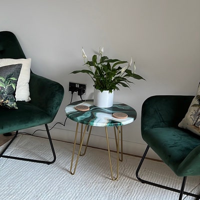 Emerald Green Coffee Table, Resin Coffee Table, Green Gold Coffee Table ...