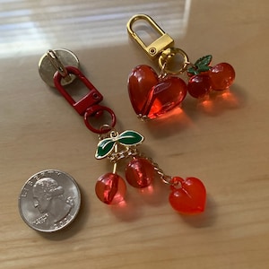 Red Cherry Keyring With Heart Clasp Cute Cherry Keychain for | Etsy