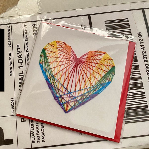 STRING HEART CARD / Purple, Mint, & Pink Heart on White - Etsy