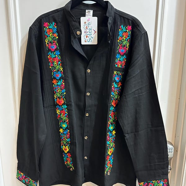Mens Mexican Traditional Shirt. Floral Embroidered Guayabera for Men. Formal Button up Shirt ...