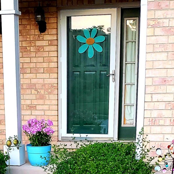 Flower Door Hanger Sign, 19 Inch Turquoise Teal Wood Daisy FLOWER Door ...