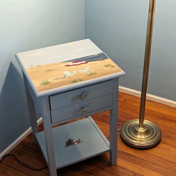Beach End Table, Ocean End Table, Painted Beach Furniture, Coastal ...