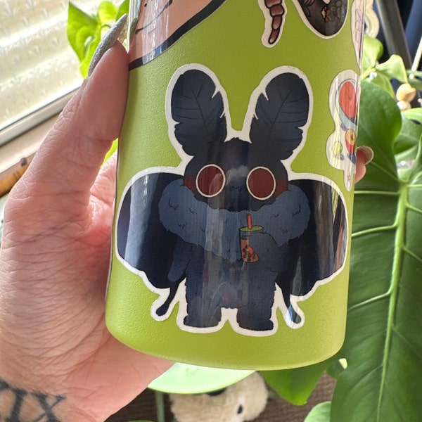 Mothman Drinks Boba Tea - Vinyl Sticker - Cryptid Creature Spooky Moth ...