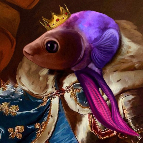 Royal Fish Portrait, Fish Owner Gift, Fish Memorial Gift, Custom Pet ...