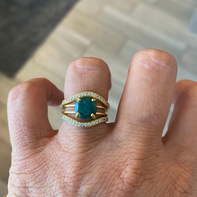 Emerald Double Band Ring, Raw Emerald Double Band Ring, Gold Raw ...