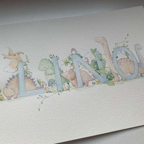 Personalized Watercolor Baby Name Painting FONT 1 - Floral Animal ...