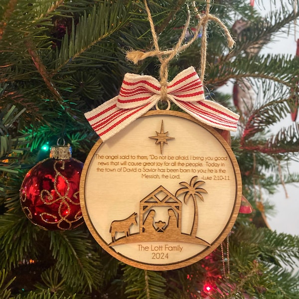 Personalized Manger Christmas Ornament - Religious Family Ornament ...
