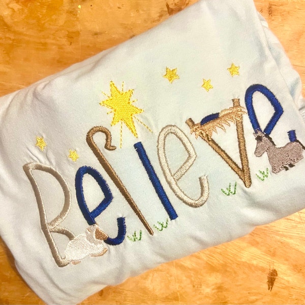 BELIEVE Baby Jesus Nativity, Bethlehem Star, Donkey, Sheep Machine ...