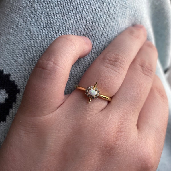Astra Star Ring, Opal Ring, Bohemian Ring, Vermeil Ring, Dainty Gold ...