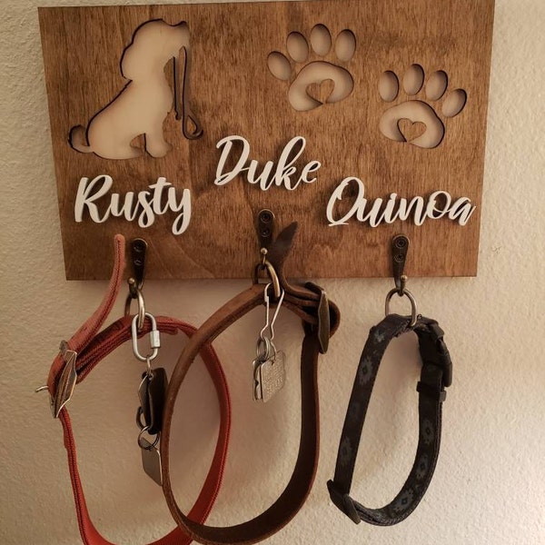Personalized Dog Leash Holder, Wood Entryway Organizer, Pet Gear Hanger ...
