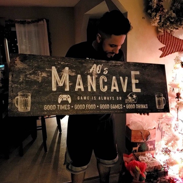 Man Cave Sign, Man Cave Personalized Canvas Decor, Man Cave Bar Sign ...