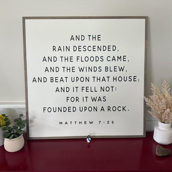 FOUNDED UPON a ROCK - Wooden Framed Sign | Painted Wall Plaque | Shabby ...