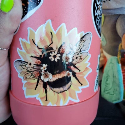 Bumblebee and Flowers Sticker Bee Vinyl Die Cut Decal Sticker Laptop ...