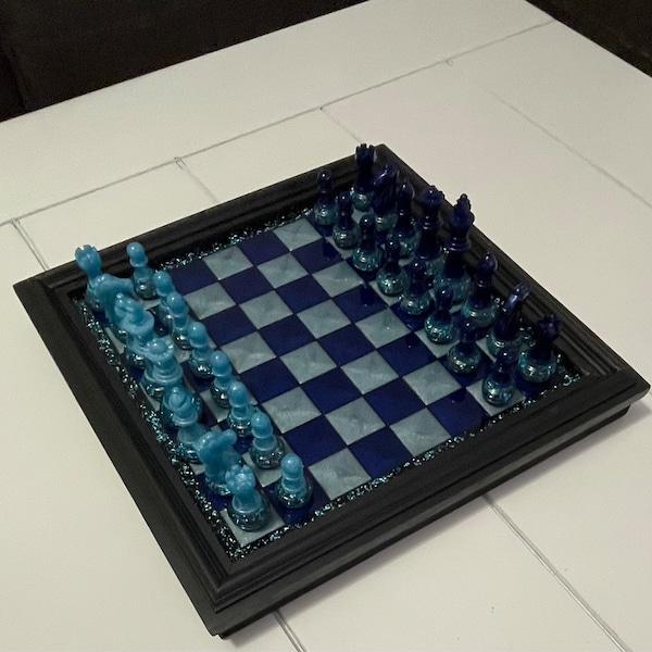 CHESS SET Bubble Gum Glow-in-the-dark Resin Handmade Chess Set Optional Tabletop Base Free ...