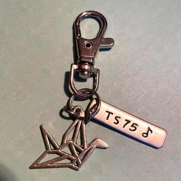 ORIGAMI CRANE KEYCHAIN Personalized With Hand Stamped Initial Charm ...
