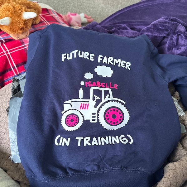 Personalised Kids Tractor 'trainee Little Farmer' Hoodie Jumper - Etsy UK