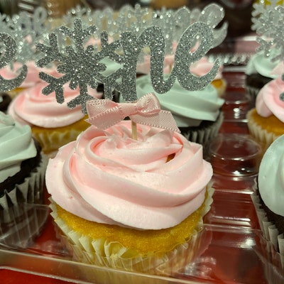 Winter Onederland Pink and Silver Snowflake Cupcake Toppers 12ct First ...