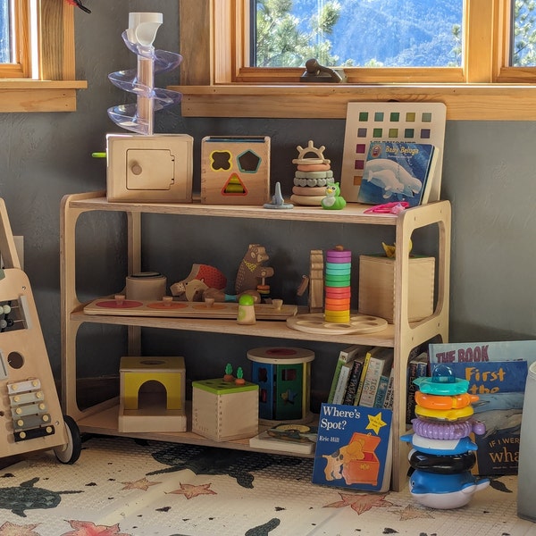 Montessori Toy Shelf, Toddler Bookshelf, Toy Shelves for Corner, Kids ...
