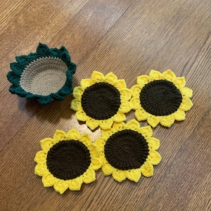 Crochet Sunflower Coasters in a Basket Pattern - Etsy