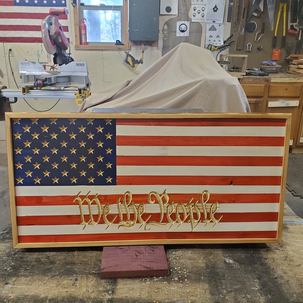 Cnc G-code File for American Flag. (WE THE PEOPLE) Size of Flag is 11. ...