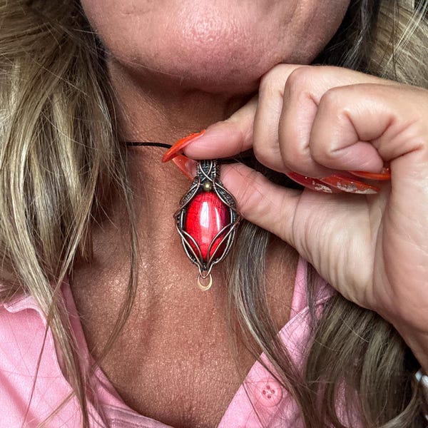 Red Fire Labradorite Pendant Copper Wire Wrapped Pendant Handmade ...