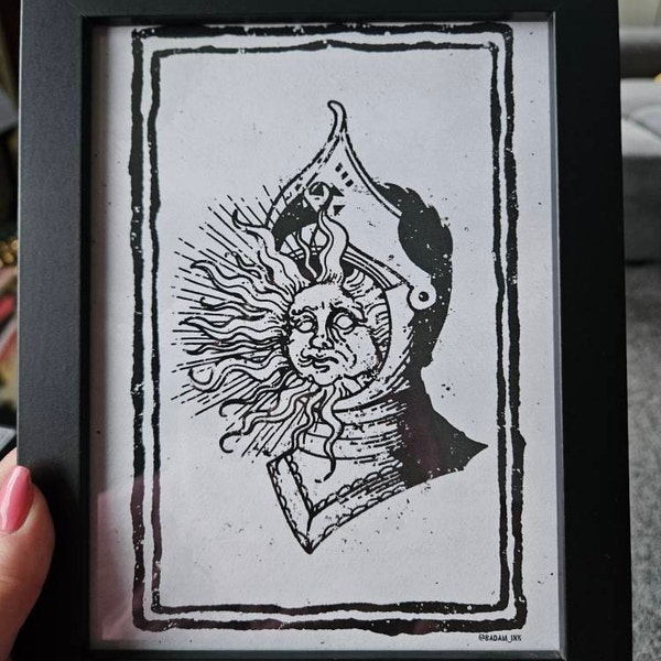 Skull Hand Printed Linocut Art Print Medieval Style A6 Handmade Gift - Etsy