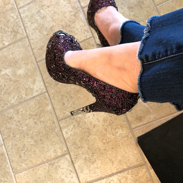 Dark Purple Women Shoes Purple Rhinestone Pumps Women Shoes, Platform ...