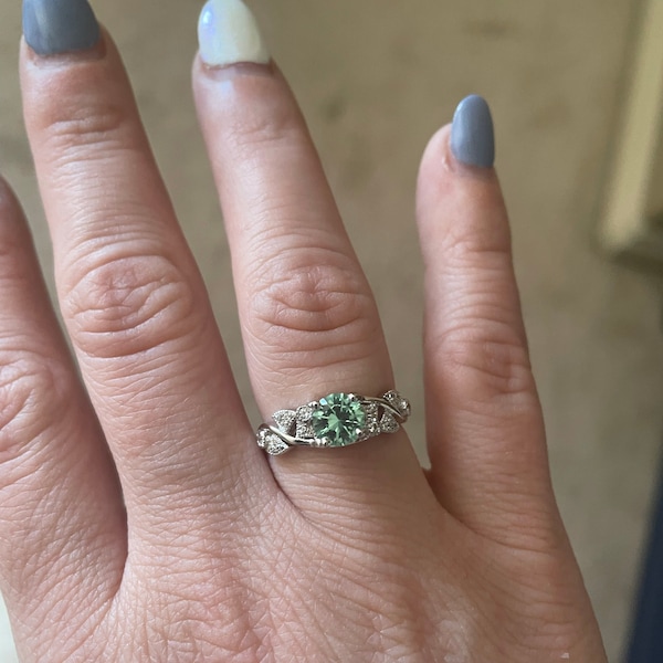 Lab Green Sapphire Engagement Ring 14k White Gold Antique Art Deco ...