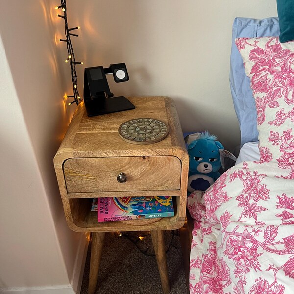Small Curved Bedside Table With Open Shelf • Minimalist Bedside Table ...